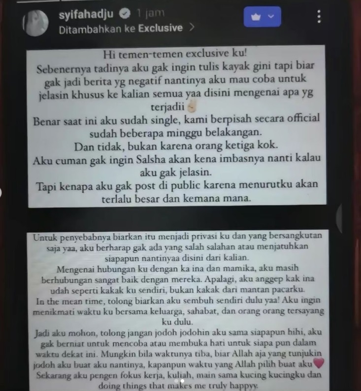 Syifa Hadju Umumkan Putus usai 5 Tahun Pacaran dengan Rizky Nazar